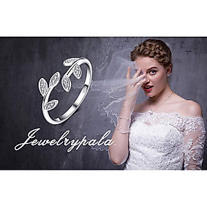 JewelryPalace Olive Leaf Cubic Zirconia Open Adjustable Rings, 14K White Gold Plated 925 Sterling Silver Rings for Women, Simulated Diamond Cuff Finger Thumb Band Ring