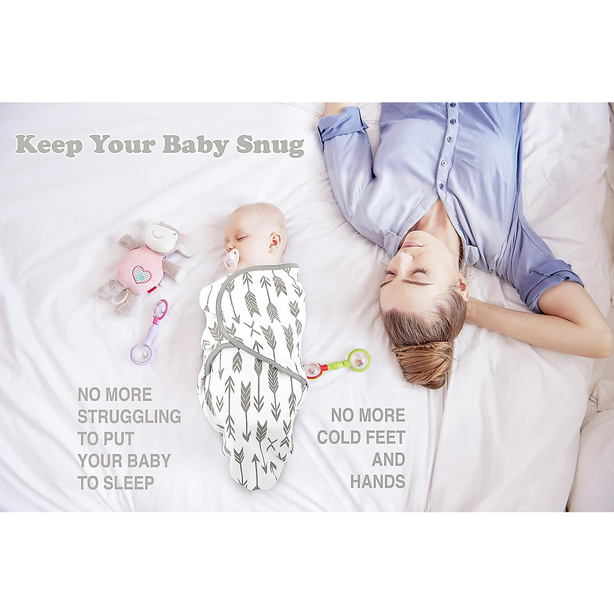 Baby Swaddle Blanket Wrap, Organic Cotton 3-Pack Preemie Swaddle, Baby Swaddles, Premature Size Swaddles Up to 7 Pounds, Grey