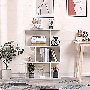 Etnicart - Wooden Bookcase, Shelf Room Divider, 28(W)x9(D)×38(H) in Display, White, Freestanding Decorative Storage Shelving, Modern Office living room Contemporary 3 tier bookshelf 3 shelf bookcase