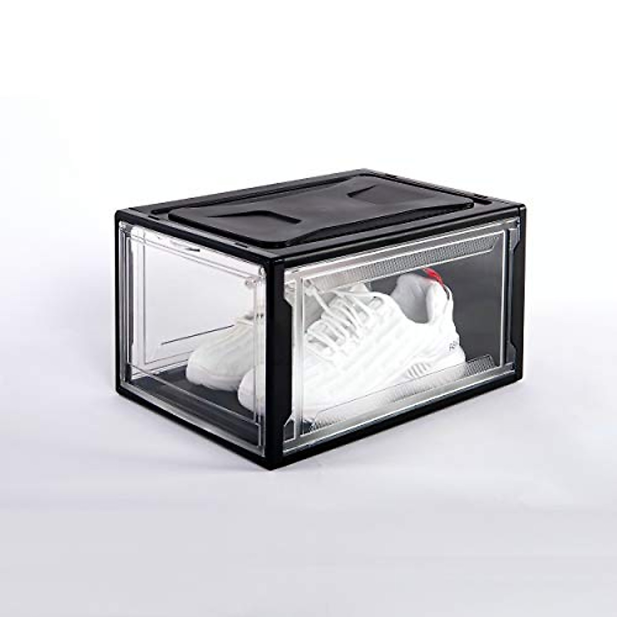 Shoe Box Storage - Black Drop Front shoe box with Clear Magnetic door - Stackable Mens and Womens Large Shoe Storage - Black Shoe Case - Shoe Display - Shoe Container - Clear Shoe Organizer - 3 Pack