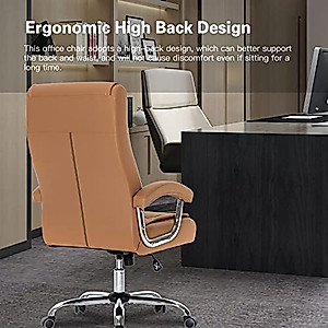 HOXNE Executive Office Chair Adjustable Leather Chair High Back Swivel Office Desk Chair with Padded Armrest 350lbs Load-Bearing Spring Seat Computer Desk Chair for Home Office (Khaki)