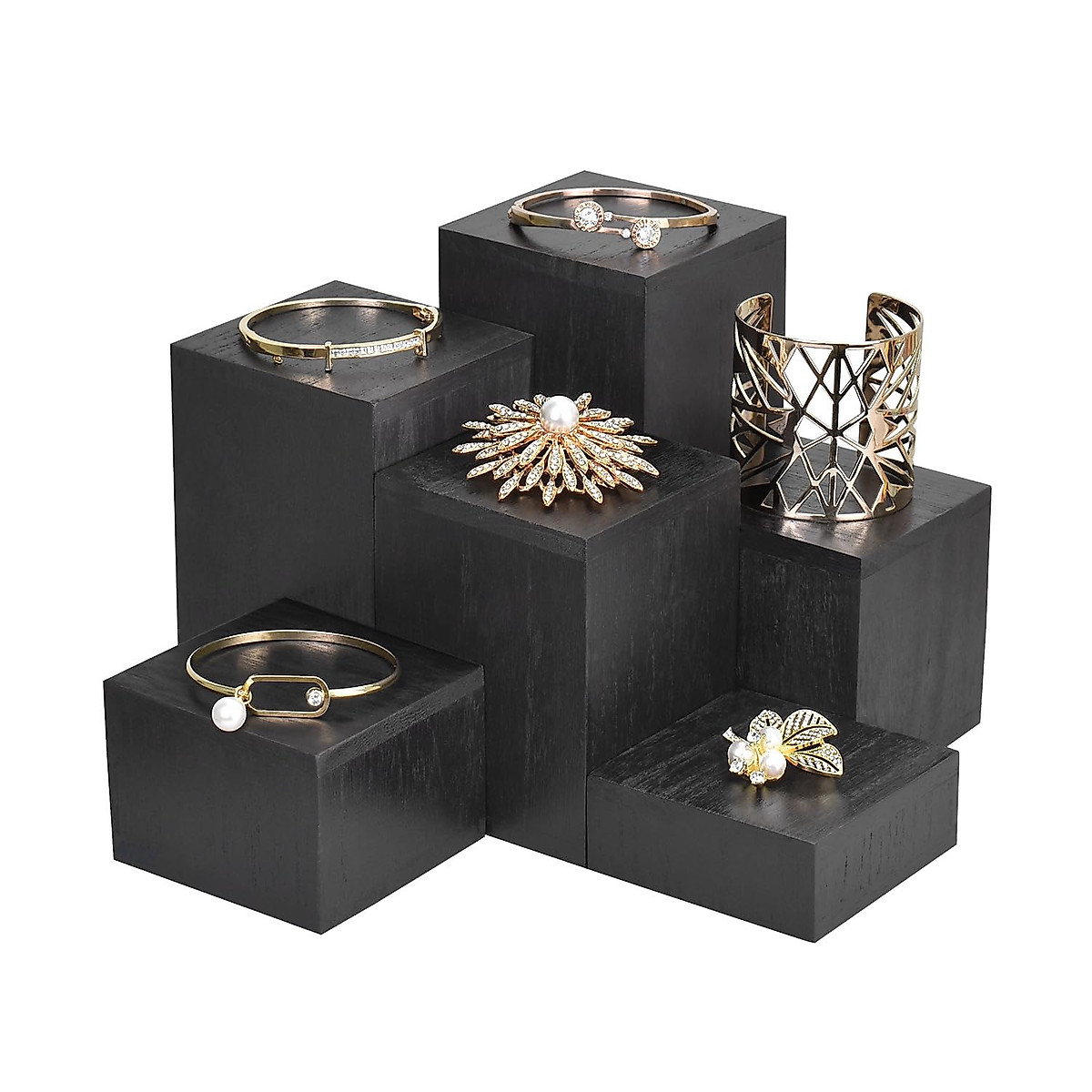 MOOCA Wooden 6 Pcs Square Risers for Display Jewelry and Accessories Display Stand Wooden Display Risers, Wood Jewelry Risers Wood Figurine Display Risers, Black Color