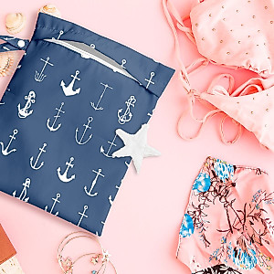 2 Pcs Wet Bag, Wet Dry Bag, Wet Bag for Swimsuit, Travel, Beach, Pool, Stroller, Diapers, Dirty Yoga Gym Clothes, Toiletries, Makeup Bag, Beach Bag Ocean Starfish Anchor Décor Birthday Gift for Women.