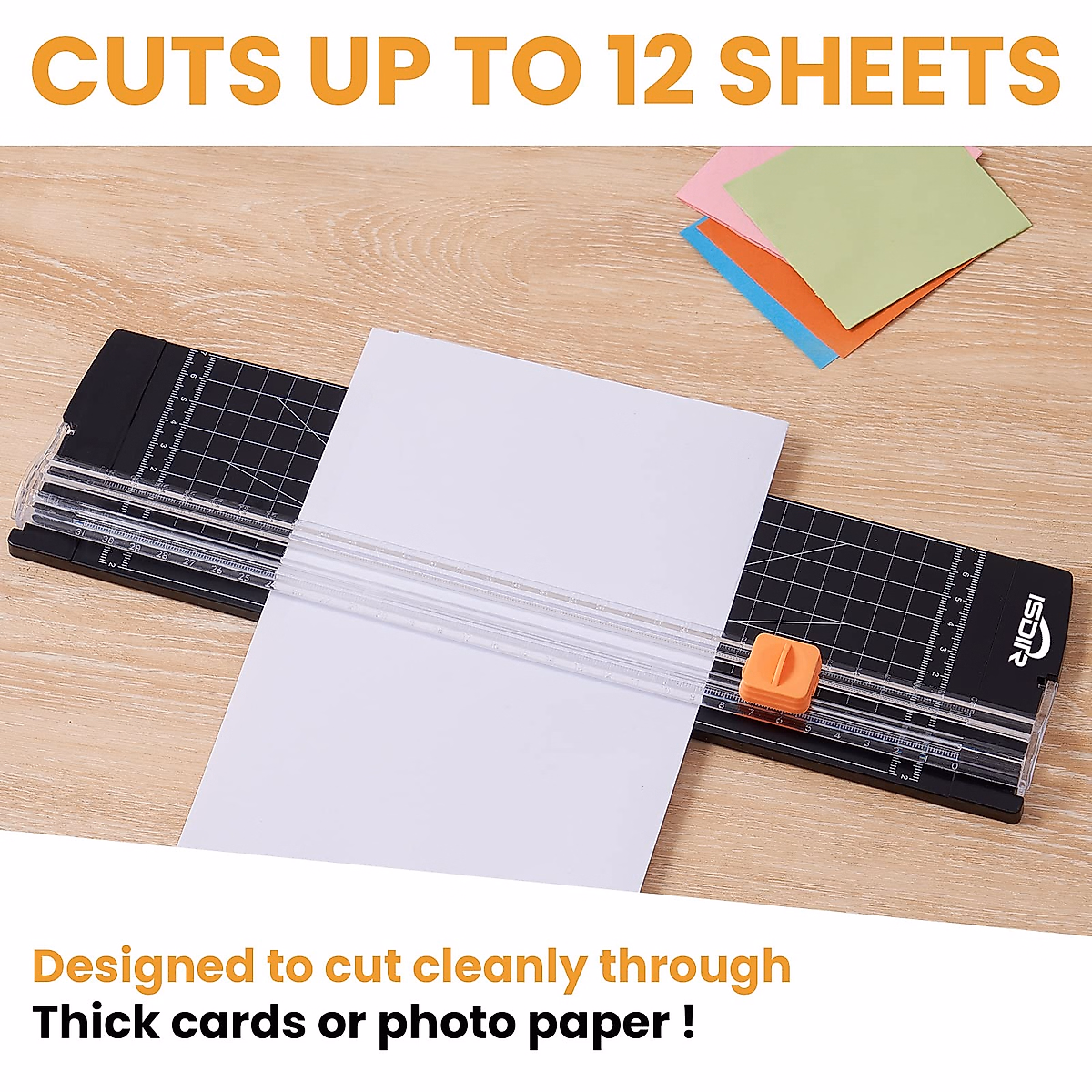 ISDIR Paper Cutter Slicer, 12 Inch Paper Trimmer Scrapbooking Tool Supplies with Security Safeguard and Side Ruler, Portable Paper Slicer for Craft Paper, Label, Photo, Cardstock