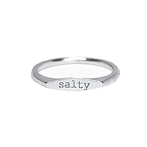 Pura Vida Salty Vibes Stackable Ring - .925 Sterling Silver Band, Brass Base - Size 6