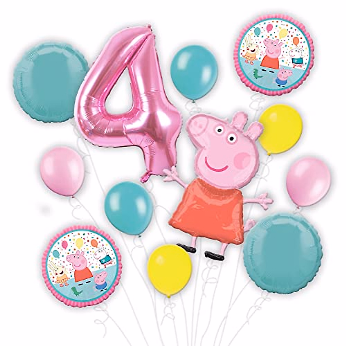 Customizable Peppa Pig Balloon Bouquet featuring Peppa - Choose your Age Number - Party Supplies Bundle, Birthday Decorations, Foil and Latex, Inflate With Helium