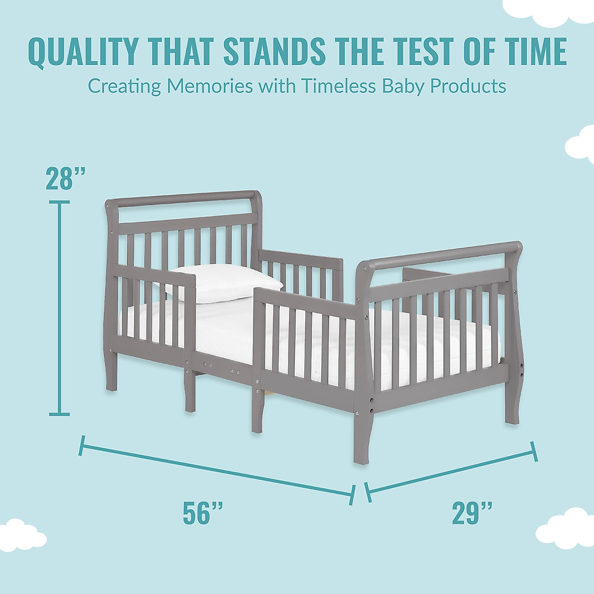 Dream On Me Emma 3-in-1 Convertible Toddler Bed in Storm Grey, Converts to Two Chairs and-Table, Low to Floor Design, JPMA Certified, Non-Toxic Finishes, Safety Rails