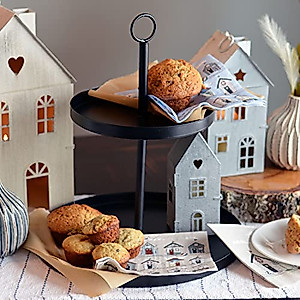 Round 2 Tier Stand, Cake Display Trays, Modern Scandinavian Style, Black, Metal, Loop Handle, 11.75 D x 12.5 H inches, 1.75 lbs.