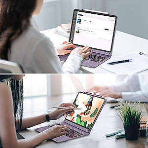 NOKBABO iPad Pro 12.9 inch Case with Keyboard, Rainbow Backlits, Pencil Holder, 360° Rotatable, Keyboard for iPad Pro 12.9 inch 6th/5th/4th/3rd Generation - Dark Purple