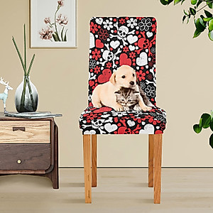 Red Skulls Flowers Hearts Dining Chair Covers Set of 2 Spandex Stretch Chair Slipcovers for Home Party Hotel Wedding
