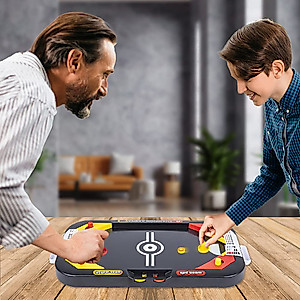 Gamie 2 in 1 Sports Tabletop Game for Kids, Soccer and Hockey Table Game for Indoor Fun, Includes Pucks, Balls, and Strikers, Fits on Table or Floor for Hours of Action-Packed Play