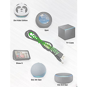 PDEEY USB Charger Cord Replacement for Alexa Echo Dot 3rd Gen, Dot 5th Generation, Dot 4th Gen Charger,(NOT for Echo 4th Gen) - 5V to 12V Set Up Charging Cable 3 FT