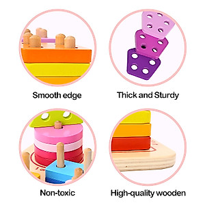 TOOKYLAND Wooden Geometric Shape Sorter - 21pcs Shape and Color Recognition Toy, Ages 2+