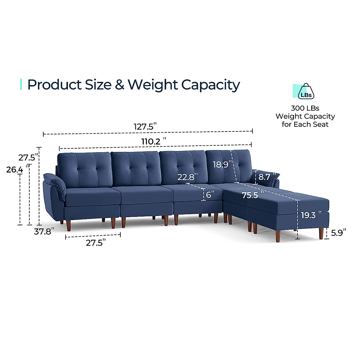 LINSY HOME Modular Sectional Sofa, Velvet Sectional Sofa Couch with Memory Foam, U Shape 6 Seat Modular Sectionals with Ottomans, Sleeper Sofa Couches with Chaise for Living Room, Blue