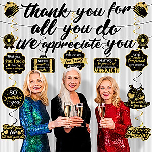 Black Gold We Appreciate You Decorations Thank You Banner with Appreciate Hanging Swirls Thank You For All You Do Decor for Teacher Doctor Nurse Employee Staff Graduation Appreciation Party Supplies