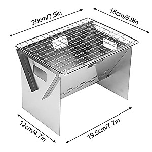 Grill Folding Charcoal BBQ Grill Stainless Steel Mini Detachable Portable Barbecue Grill for Outdoor Camping Traveling Picnics Garden Beach Party