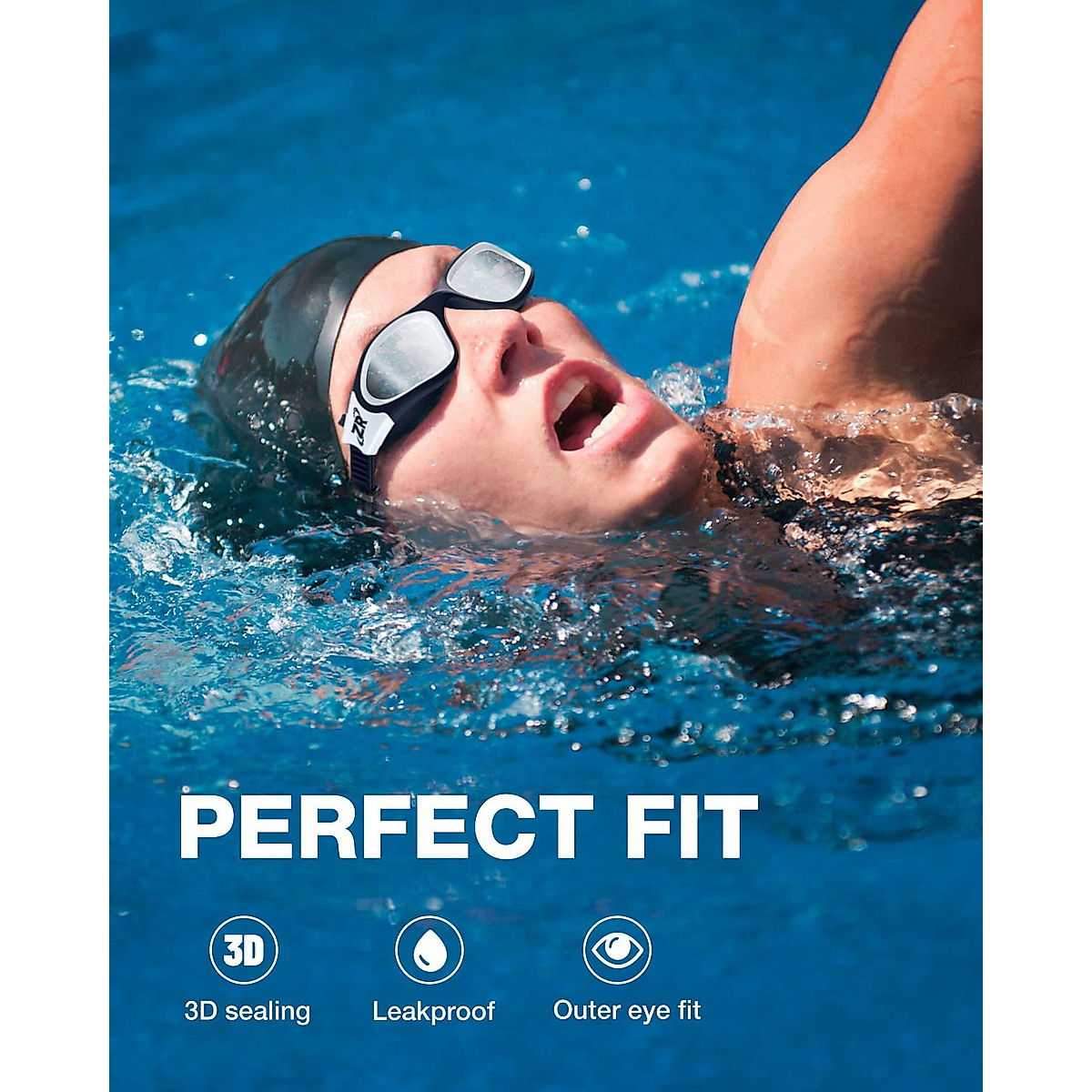 ZIONOR Swimming Goggles, 2 Packs G1 Polarized Swim Goggles UV Protection Watertight Anti-fog Adjustable Strap for Adult Men and Women (BlackBlue+BlackWhite)