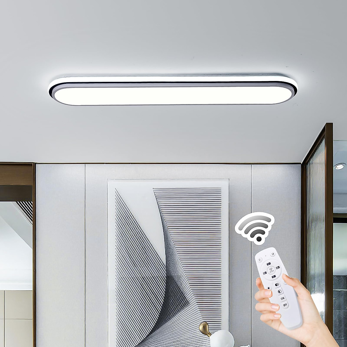 Naroume Modern LED Ceiling Light,32.7" Flush Mount Ceiling Lamp,70W Dimmable Metal Ceiling Chandelier Lighting Fixture for Living Room Bedroom Dining Room Office Hallway Aisle