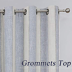 WEST LAKE Blue and Beige 100 Blackout Curtain 2 Panels 63 Inches Long Thermal Insulated Linen Blend Grommet Blackout Window Treatment Blue White Vertical Striped for Bedroom Living Room, 50" Wx63 L