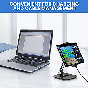 AboveTEK Aluminum iPad Stand, Foldable 360 Swivel Tablet Stand for Kitchen, Bedside, Office, POS, Showroom, Reception, Black