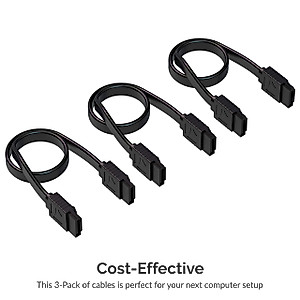 SABRENT SATA III (6 Gbit/s) Straight Data Cable with Locking Latch for HDD/SSD/CD and DVD Drives (3 Pack 20 Inch) in Black (CB-SFK3)