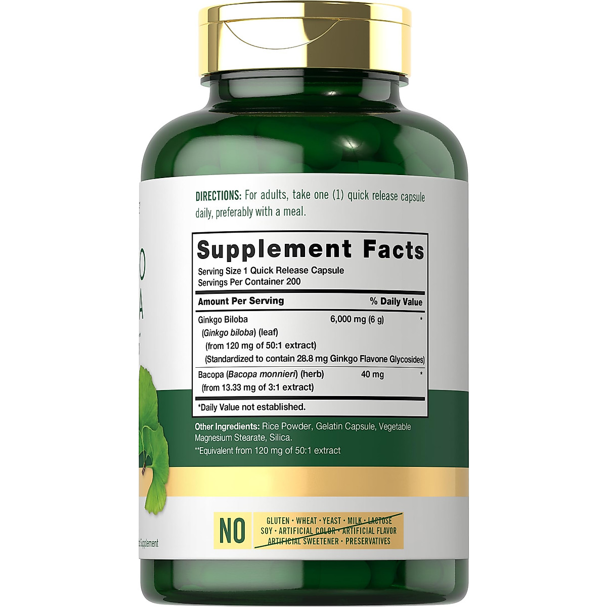 Carlyle Ginkgo Biloba Pills | 6000mg | 200 Capsules | Maximum Strength | Non-GMO, Gluten Free Supplement