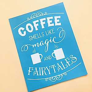 MANGOUSONG Screen Printing Kit,22x28cm Coffee Smells Like Magic and Failytales Mesh Screen Stencils Self-Adhesive Silk for Canvas Bag Printing Washable