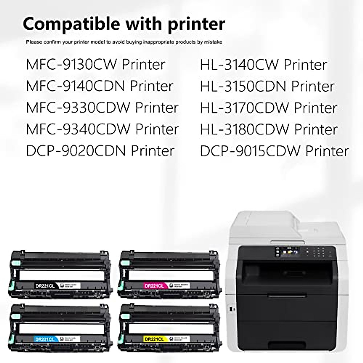 DR221CL Drum Unit Set (4-Pack, 1BK/1C/1M/1Y) - Vsrnk Compatible DR-221CL Drum Cartridges Replacement for Brother HL-3140CW, HL-3170CDW, HL-3180CDW, MFC-9130CW, MFC-9330CDW, MFC-9340CDW Printer