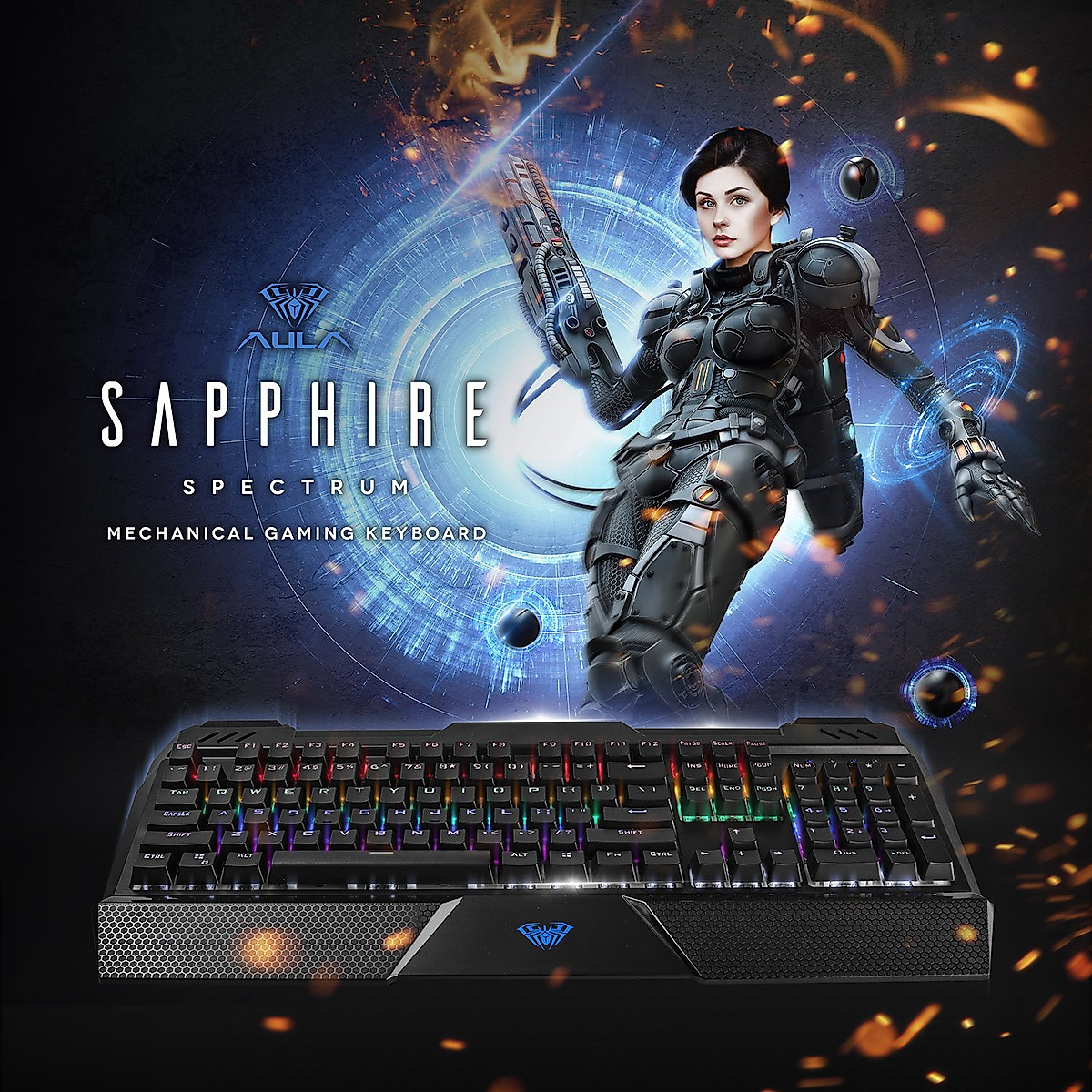 Beastron RGB LED Backlit Mechanical Wired Gaming Keyboard with Blue Switches, Adjustable Backlit Effects, Compatible with PC and Mac