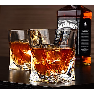 VACI GLASS Crystal Whiskey Glasses - Set of 4 - with 4 Drink Coasters, Crystal Scotch Glass, Malt or Bourbon, Glassware Set