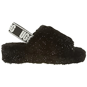 UGG Women's Fluff Yeah Metallic Sparkle Slipper, Black, 8