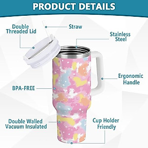 Caikeny Insulated Tumblers with Lid and Straw Tie Dye Pastel Colorful 30 oz Reusable Stainless Steel Cup Star Water Bottle Coffee Travel Tumbler Mug for Women Men