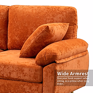 KIVENJAJA U-Shaped Sectional Sofa Couch, Modern Velvet L-Shaped Couch Set with Chaise Lounge, Ottoman and Pillows for Living Room Office Apartment, 114 inches (Orange)