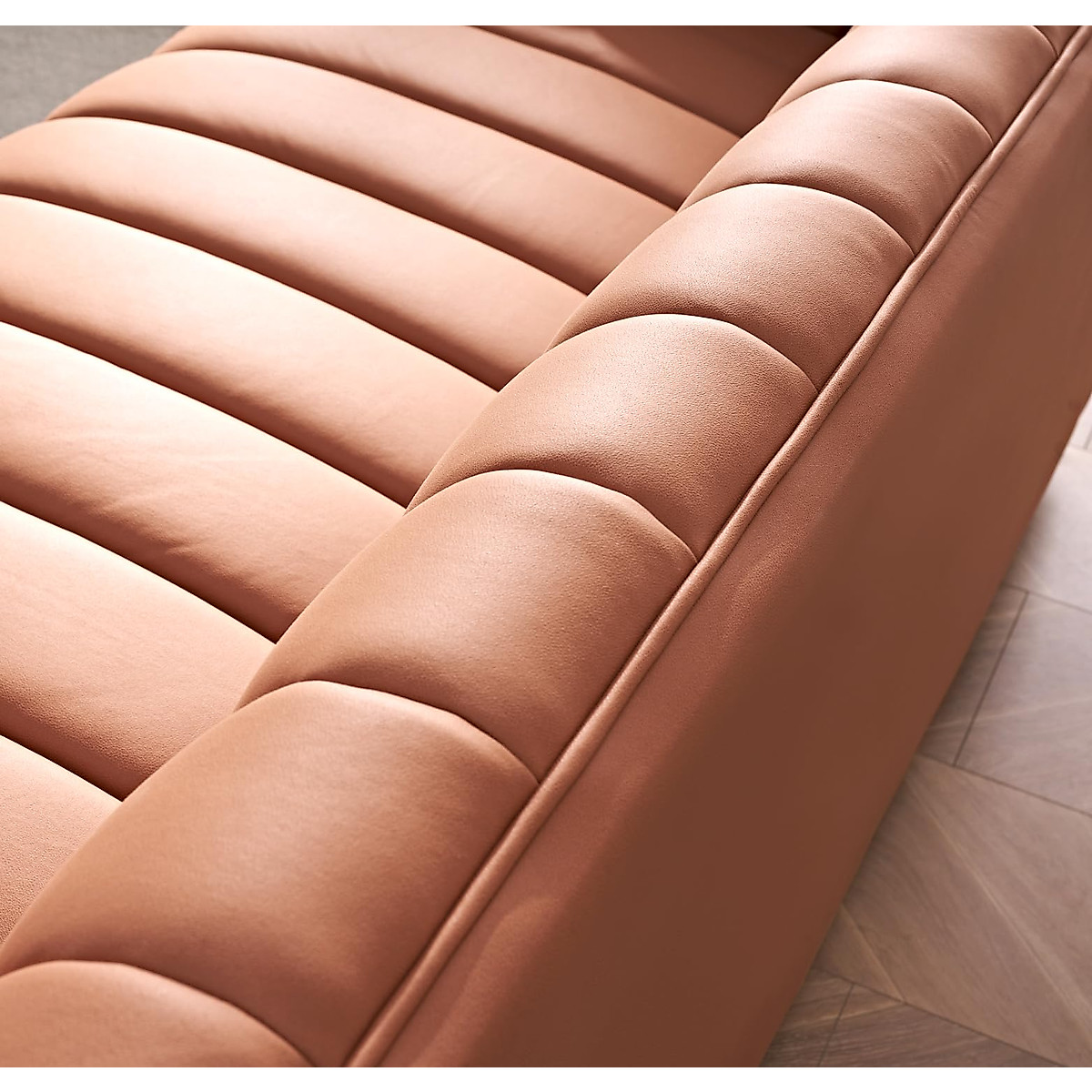 Container Furniture Glam Fabric Upholstered Solid Wood Frame 82.7" Art Deco Sofa for Living Room, Office, Sophisticated 3 Seater Couch, Orange