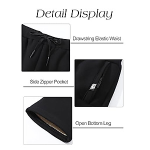 Flygo Men's Winter Warm Active Fleece Joggers Pants Athletic Sherpa Lined Sweatpants(02 Black-L)