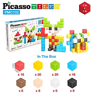 Picasso Cubes Kids Pixel 1” Magnetic Puzzle Cube 102 Piece Mix & Match with FREE Idea Book Sensory Toys STEAM Education Learning Building Block Magnets Construction ToySet Stacking Magnet Creative Kit