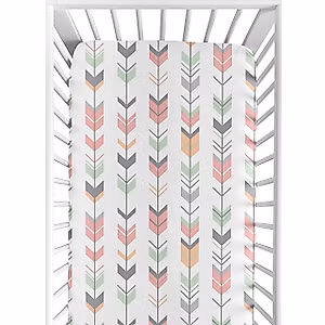 Sweet Jojo Designs Fitted Crib Sheet for Coral, Mint and Grey Woodsy Girls Baby/Toddler Bedding Set Collection - Arrow Print