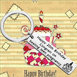 BEKECH 20th Birthday Gifts Birthday Keychain Happy 20th Birthday Congrats On Beating Teen Pregnancy Keychain 20th Keychain Birthday Jewelry (Silver)