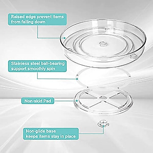 Puricon 2 Pack Lazy Susan Clear Organizer for Cabinet Pantry Storage, Rotating Tray for Fridge Bathroom Living Room Kitchen Spice Rack Organization, Acrylic Turntable for Cosmetics Perfumes, 10.5 in