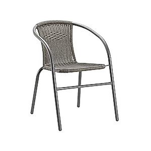 Pack of 6 Gray Wicker Rattan Indoor-Outdoor Dining Chairs | Patio Dining Chairs | Outdoor Restaurant Stackable Chairs. Deck Chairs (6)