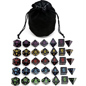 5 Sets New Black Polyhedral Dice with Satin-Lined Velvet Bag for Dungeons and Dragons DND RPG MTG D20 D12 D10 D8 D6 D4