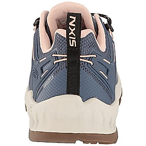 KEEN Women's-NXIS Evo Low Height Waterproof Fast Packing Hiking Shoes, Vintage Indigo/Peachy, 7.5