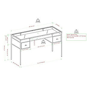Walker Edison Writing Desk, 56, Glass Top 2 Drawer Computer, 56 Inch, Grey Wash