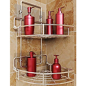 Vdomus Corner Shower Caddy 2 Tier Polished Chrome & 4 Pieces Transparent Adhesives 7.87 x 3.15 inches for No Drilling Needed Bathroom Shower Organizer