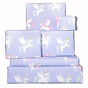 CENTRAL 23 Unicorn Wrapping Paper (x6) Sheets - Blue and Pink - Gift Wrap - Birthday Wrap for Girls Kids Women - Recyclable and Made in UK