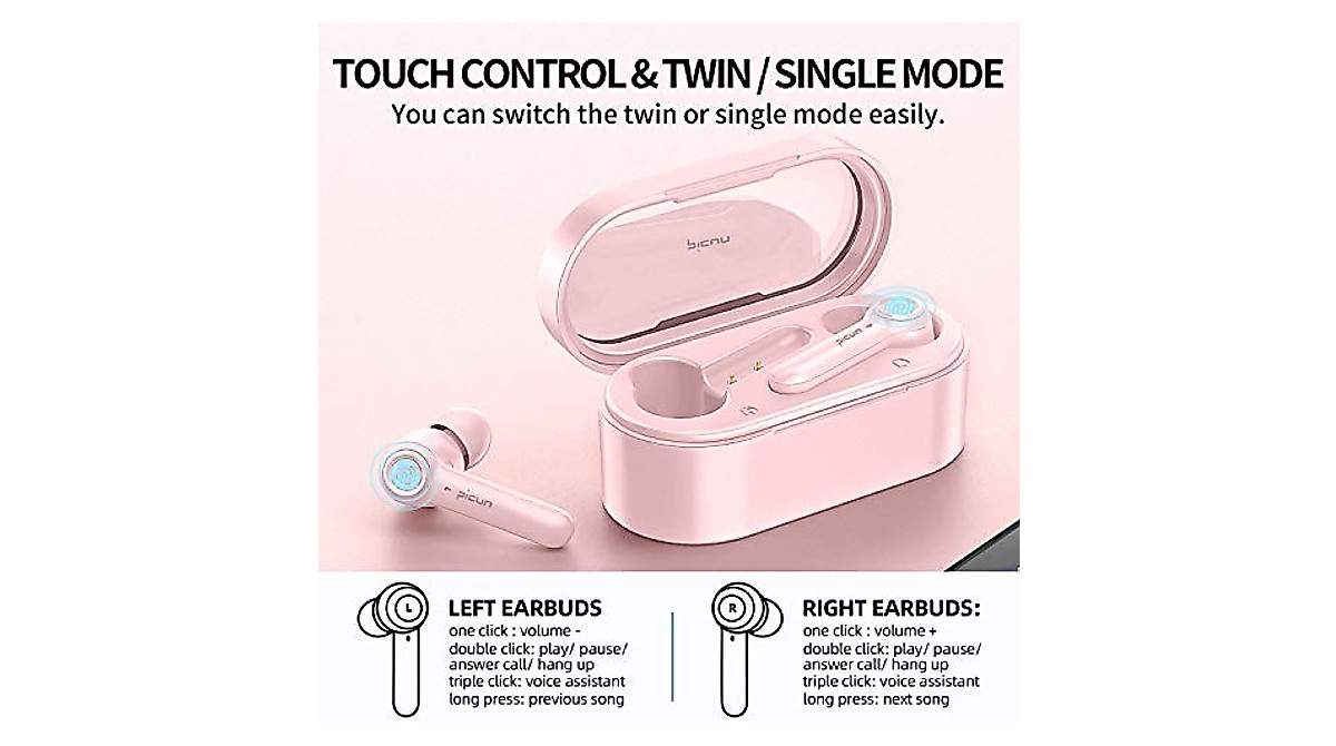 Picun True Wireless Earbuds - 36H Playtime, Waterproof, Touch Control