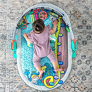 Infantino 3-in-1 Deluxe Magic Arch Sensory Development Gym - 3 Ways to Play with Dual-Sided Magical Arch for Captivating Overhead Visuals Plus Tummy-Time Bolster & Mat with Growth Chart, Teal