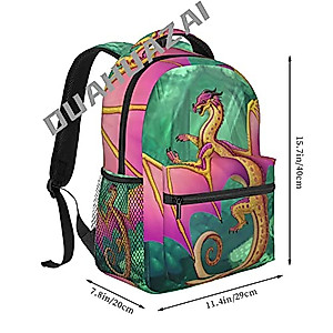 DUAHUAZAI Kid's Backpack Wings Dragons Fire School Bag For Teens Girls Women Laptop Daypack Sturdy Waterproof Book Bags