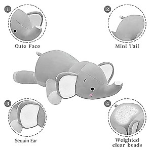 CSVBTRF Weighted Stuffed Animals, 4.2 lbs 23" Elephant Plush Hugging Pillow for Gift, Grey Elephant Stuffed Animals (Grey, 23")