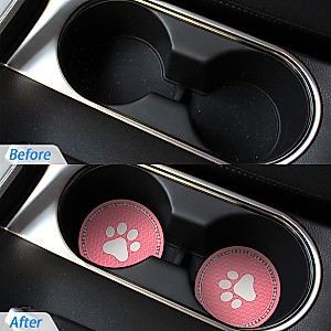2PCS Universal Bling Car Cup Coaster, Rhinestone Car Accessories, 2.75 inch Dog Paw Car Cup Holder Insert Mat Pad Set,Suitable for Most Car Interior (Dark Pink)